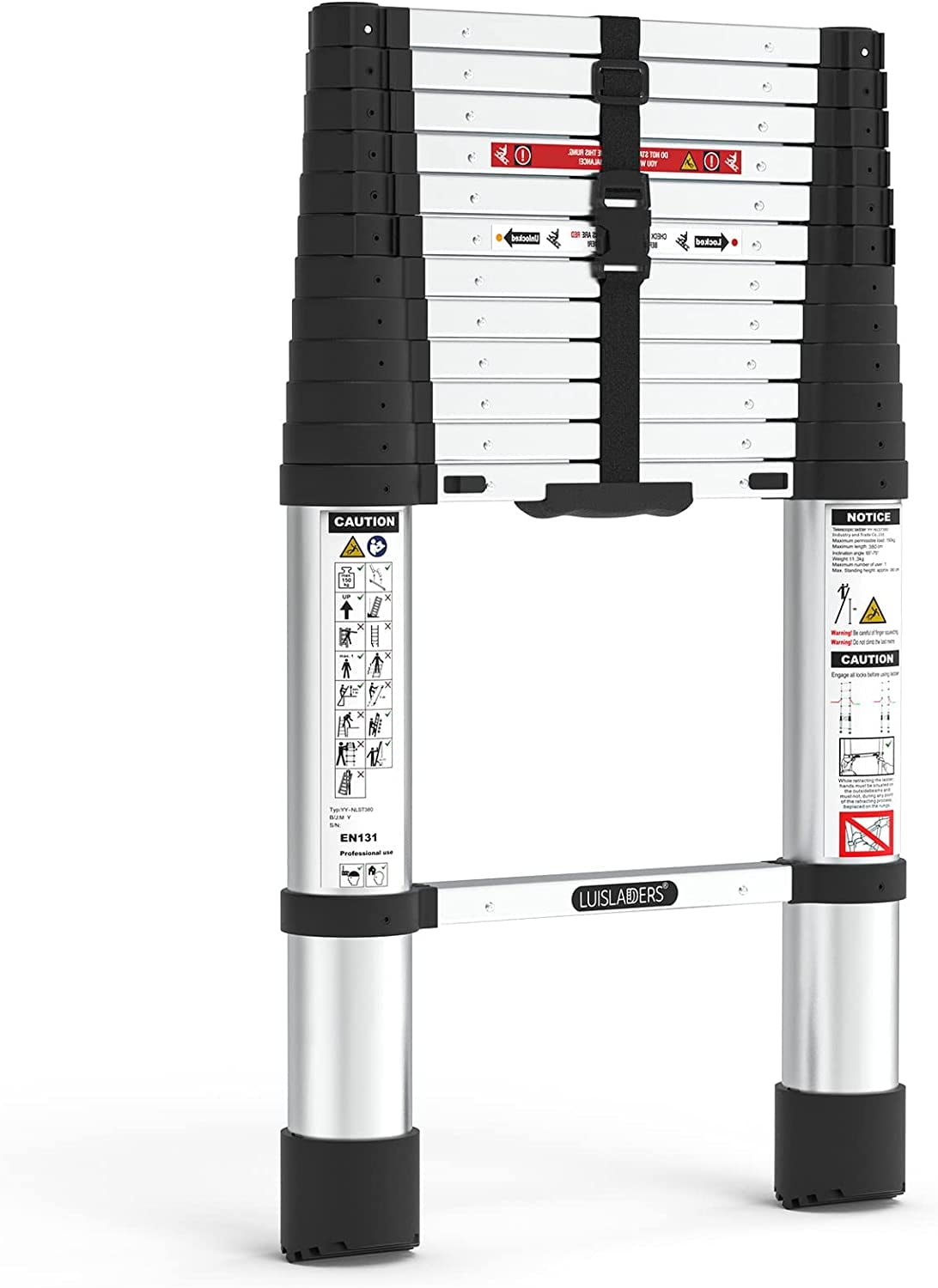 Aluminum Telescoping Extension Ladder with Button Retraction & Slow ...