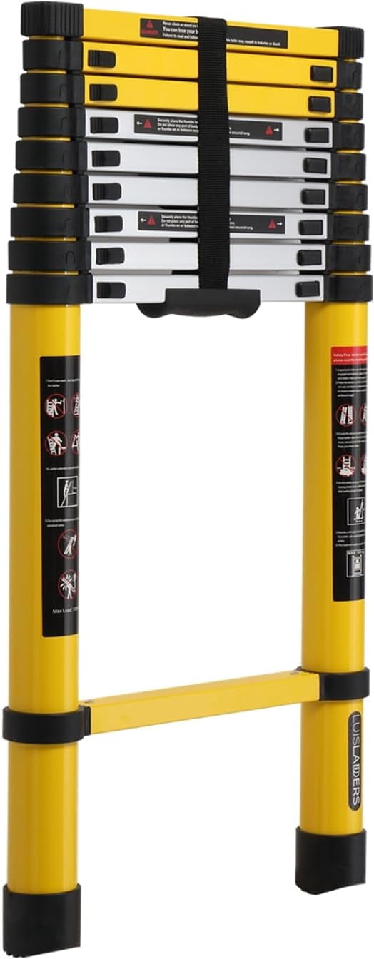 Aluminum Telescoping Extension Ladder with Button Retraction & Slow ...