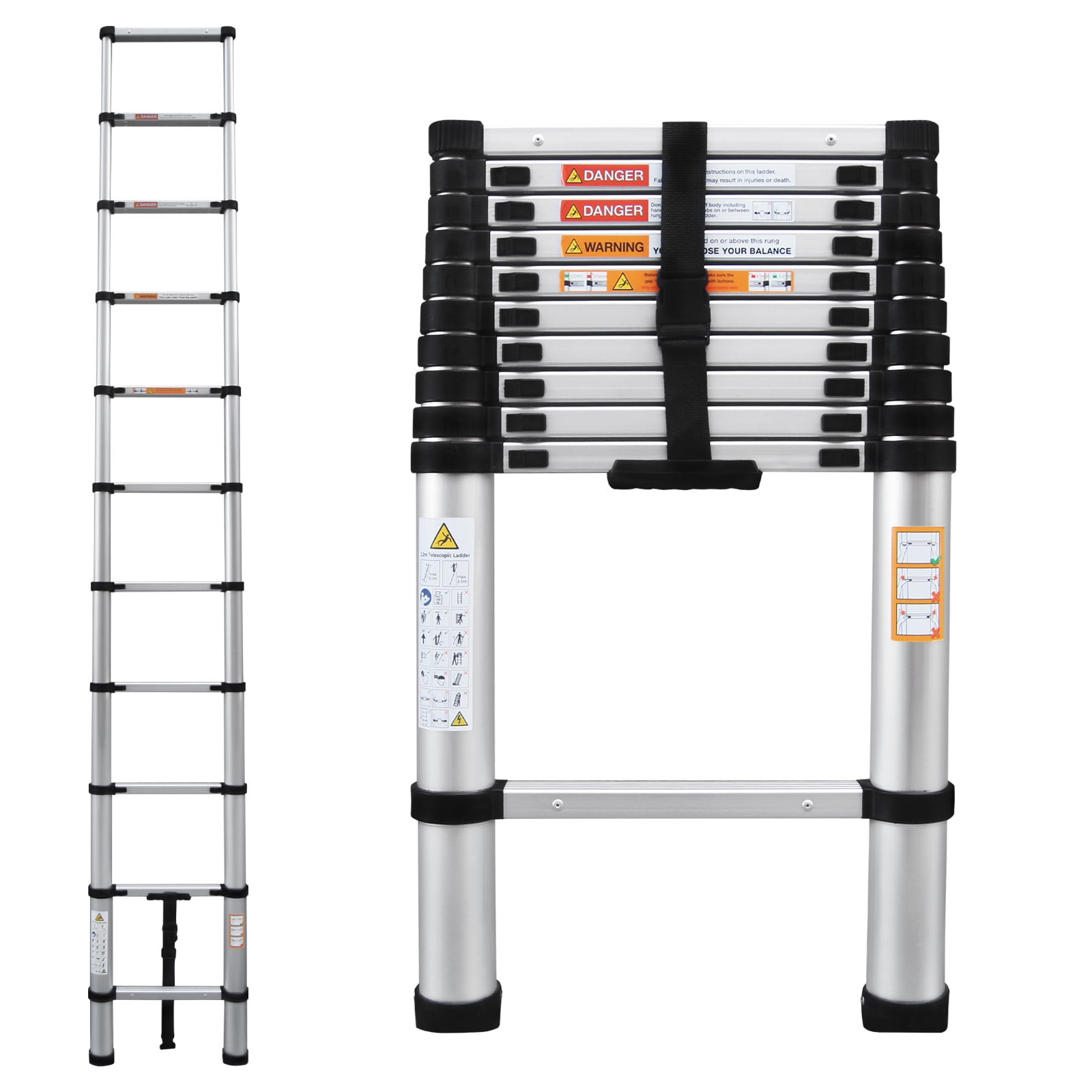 Aluminum Telescoping Ladder 10.5FT, 330lbs Load, Portable Extension ...