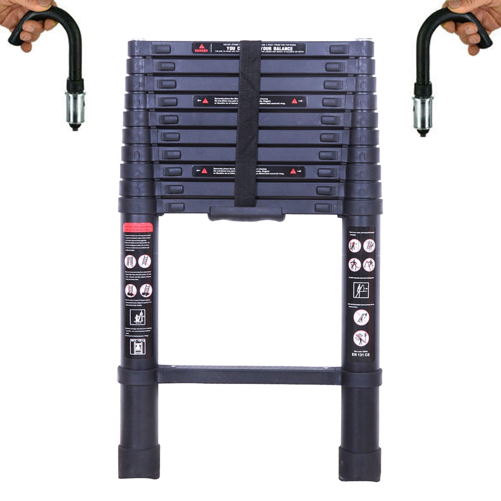 Aluminum Telescoping Ladder 10.5ft Black Extension DIY Home RV Ladders ...