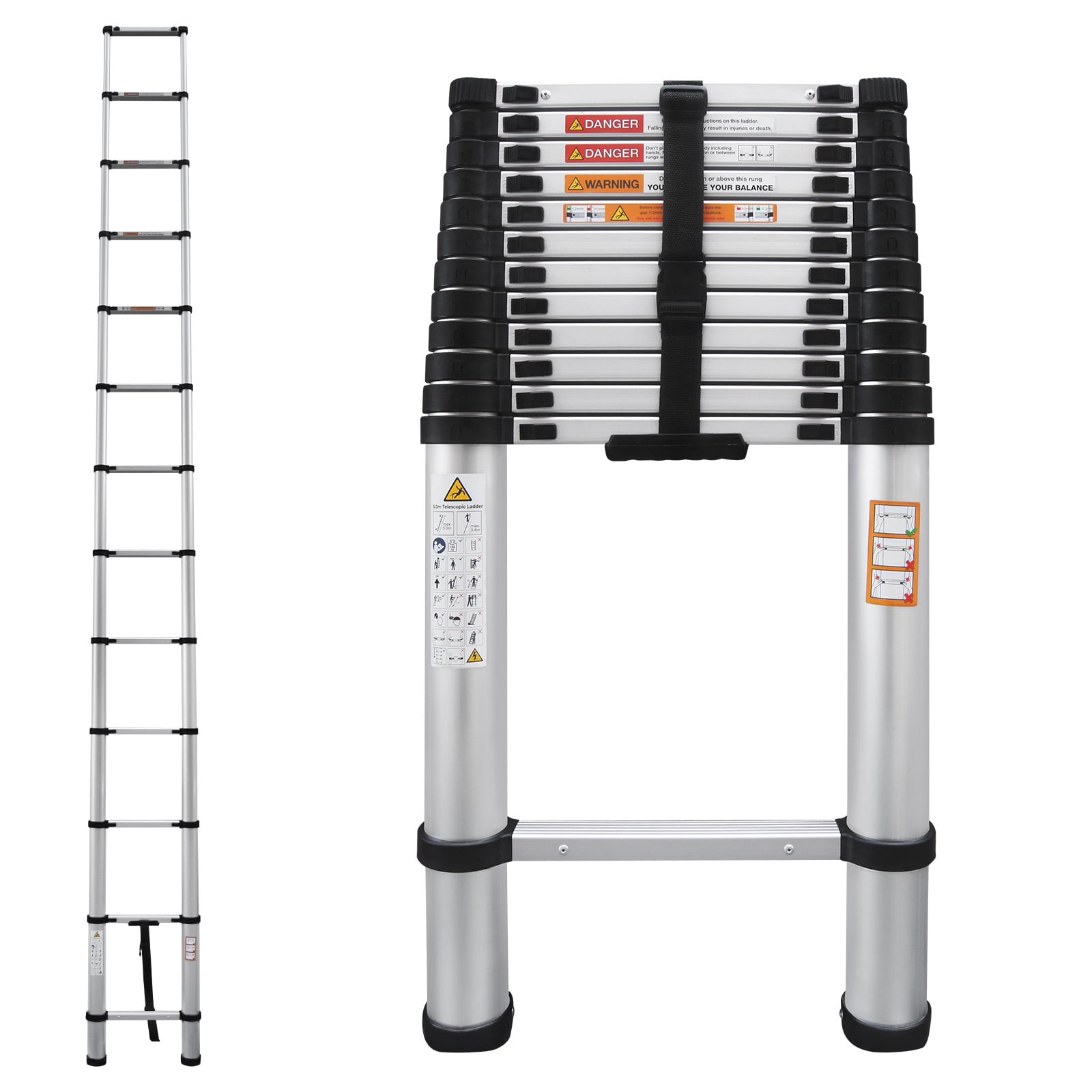 Aluminum Telescoping Ladder 12.5FT, 330lbs Load, Portable Extension ...