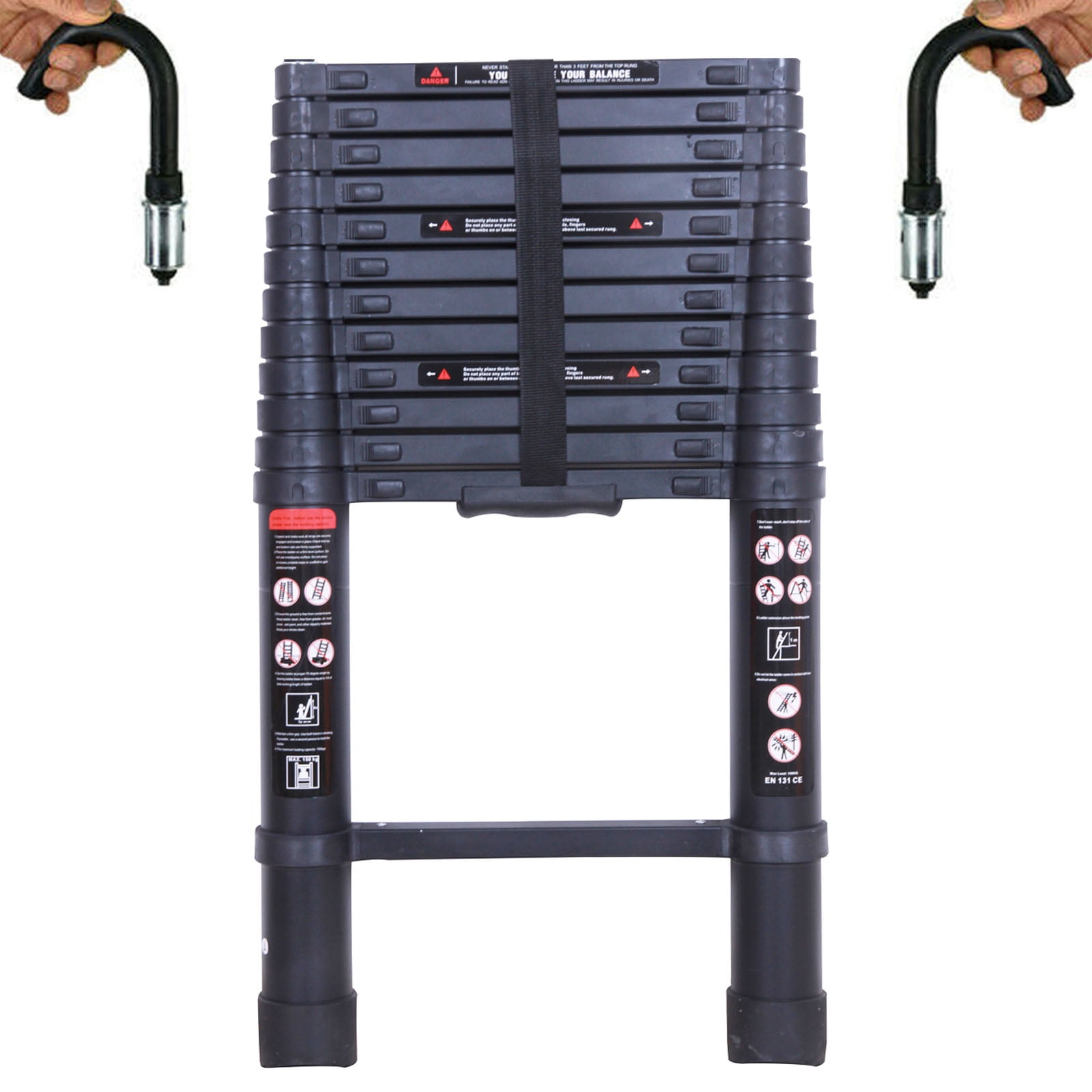 Aluminum Telescoping Ladder 12.5ft Black Extension DIY Home RV Ladders ...