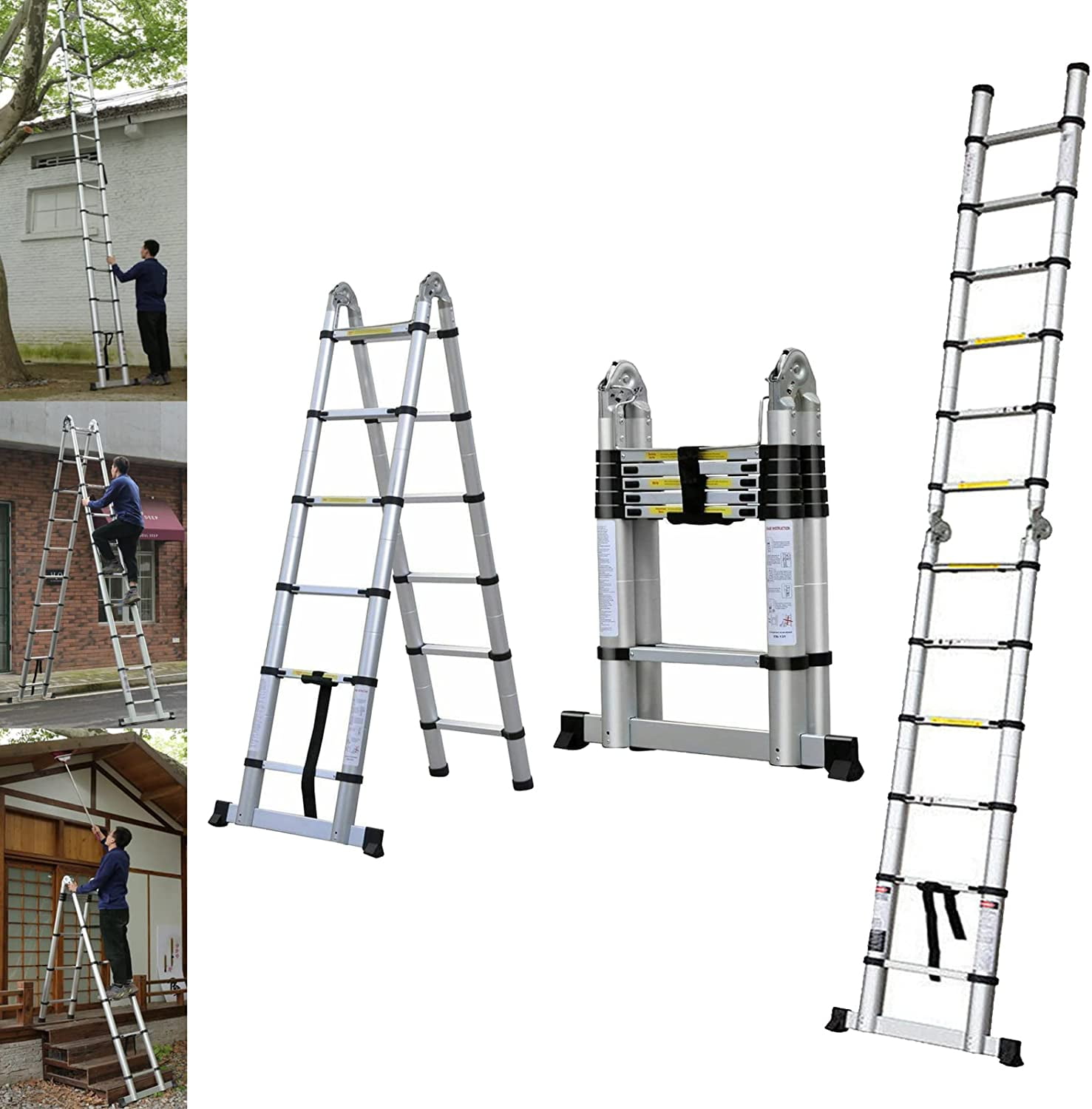 Aluminum Telescoping Ladder - 12FT A-Frame with Stabilizer, Collapsible ...