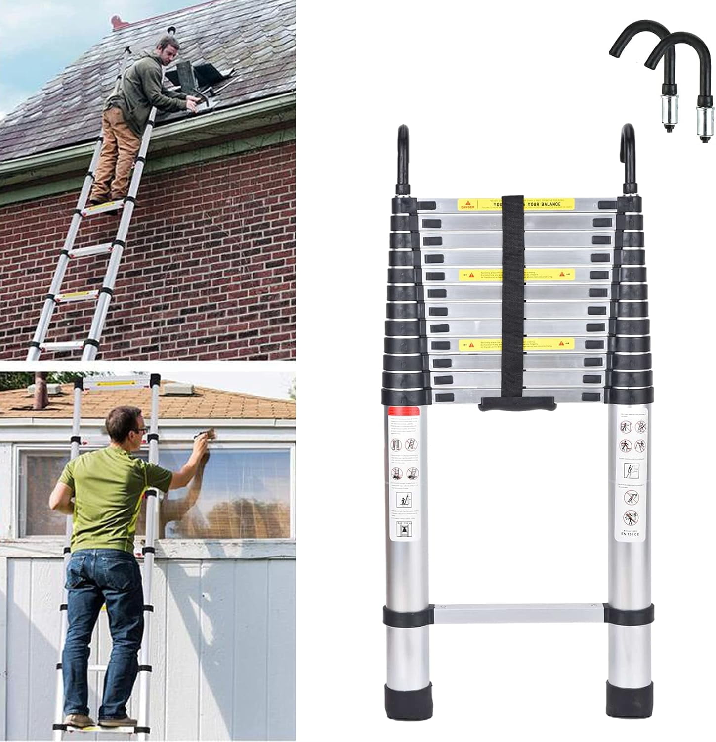Aluminum Telescoping Ladder 14.5FT 4.4M Extension Tall Loft Ladder with ...