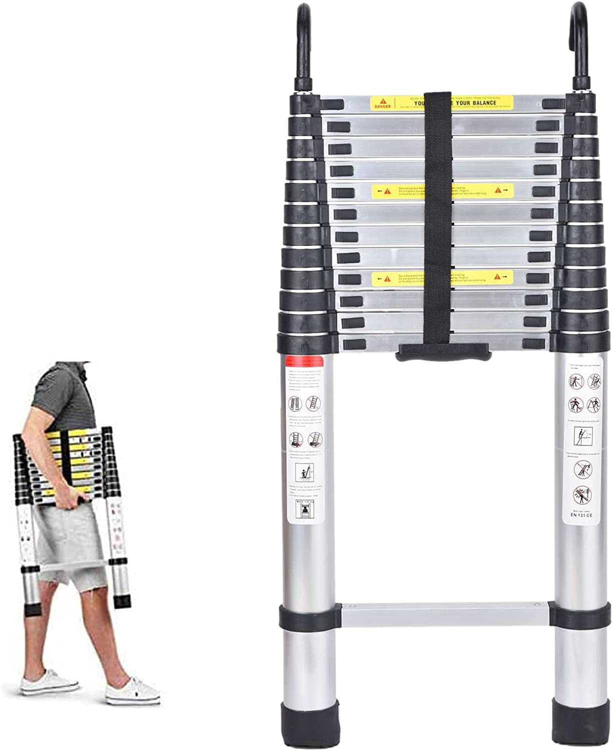 Aluminum Telescoping Ladder 16.5ft Folding Ladder 13 Steps Multi ...