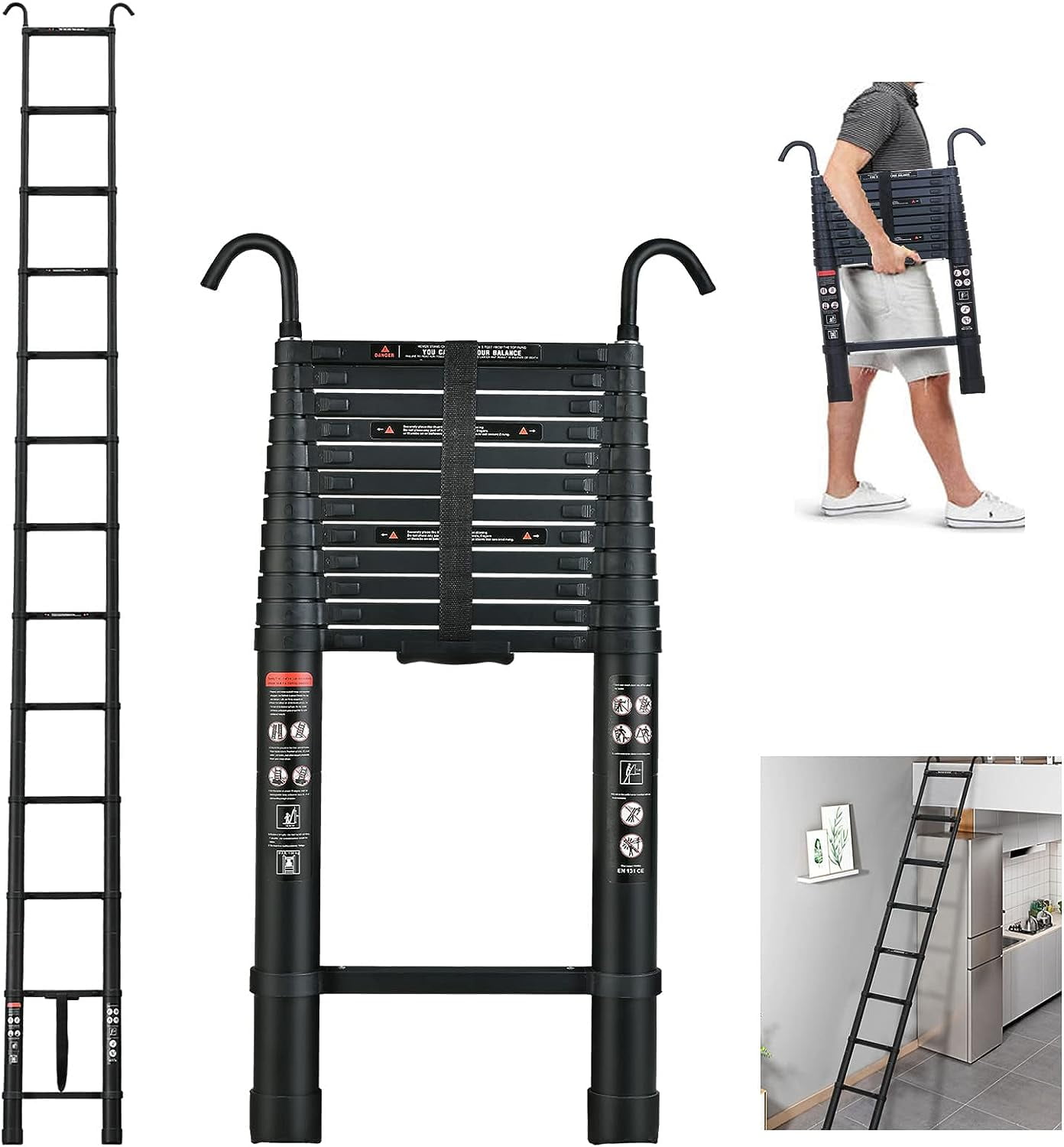 Aluminum Telescoping Ladder 16FT Telescopic Extension Ladder ...