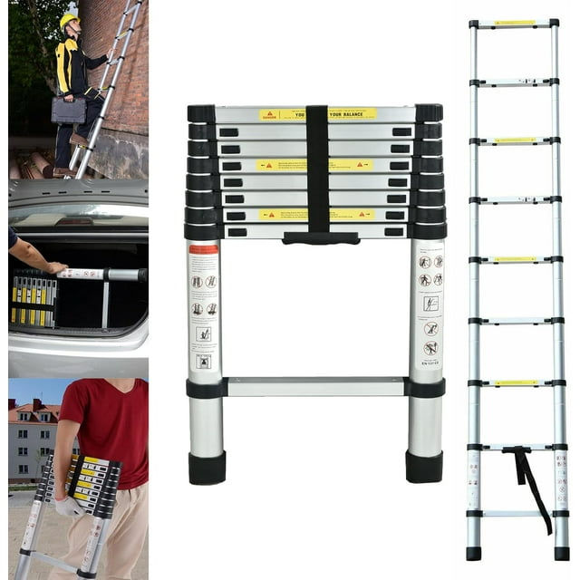 Aluminum Telescoping Ladder, 8.5 FT Extension Ladder, Collapsible ...