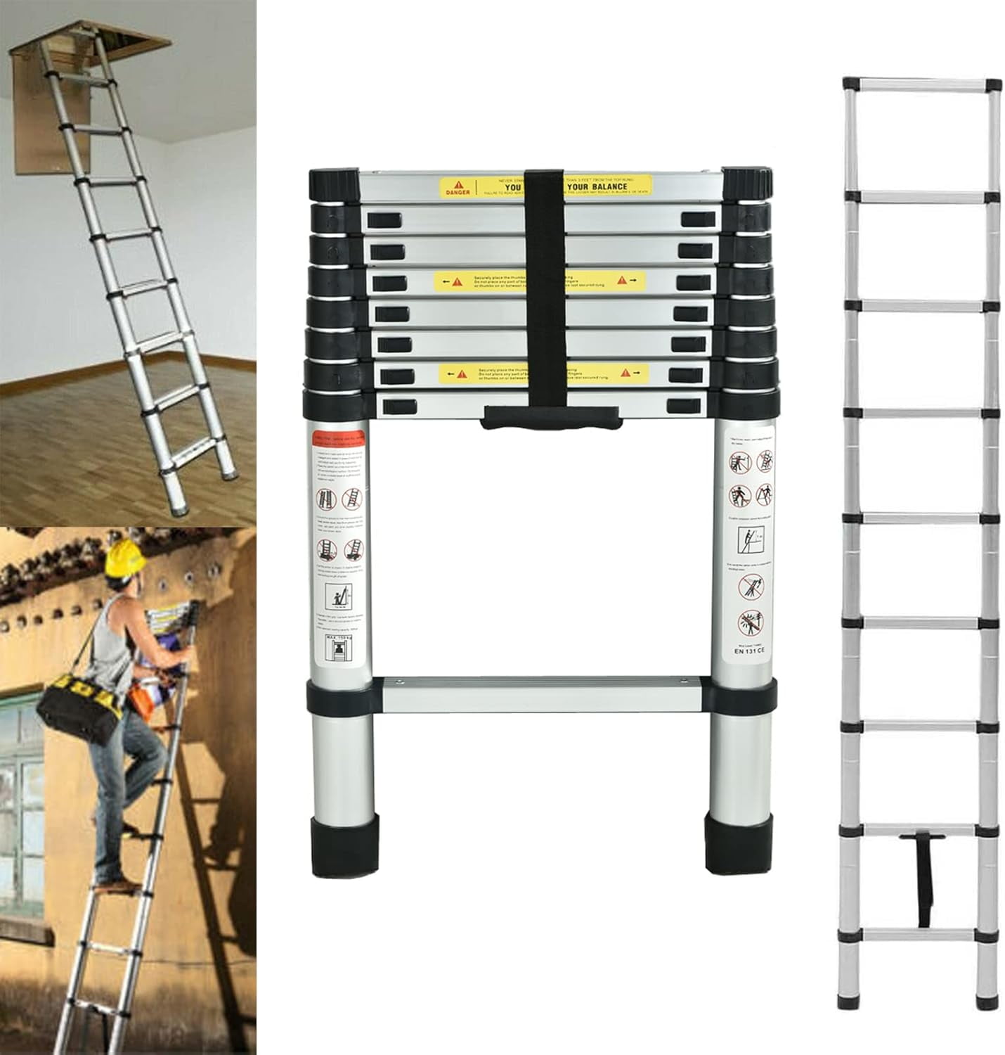 Aluminum Telescoping Ladder 8.5 FT Extension Ladder for Home ...