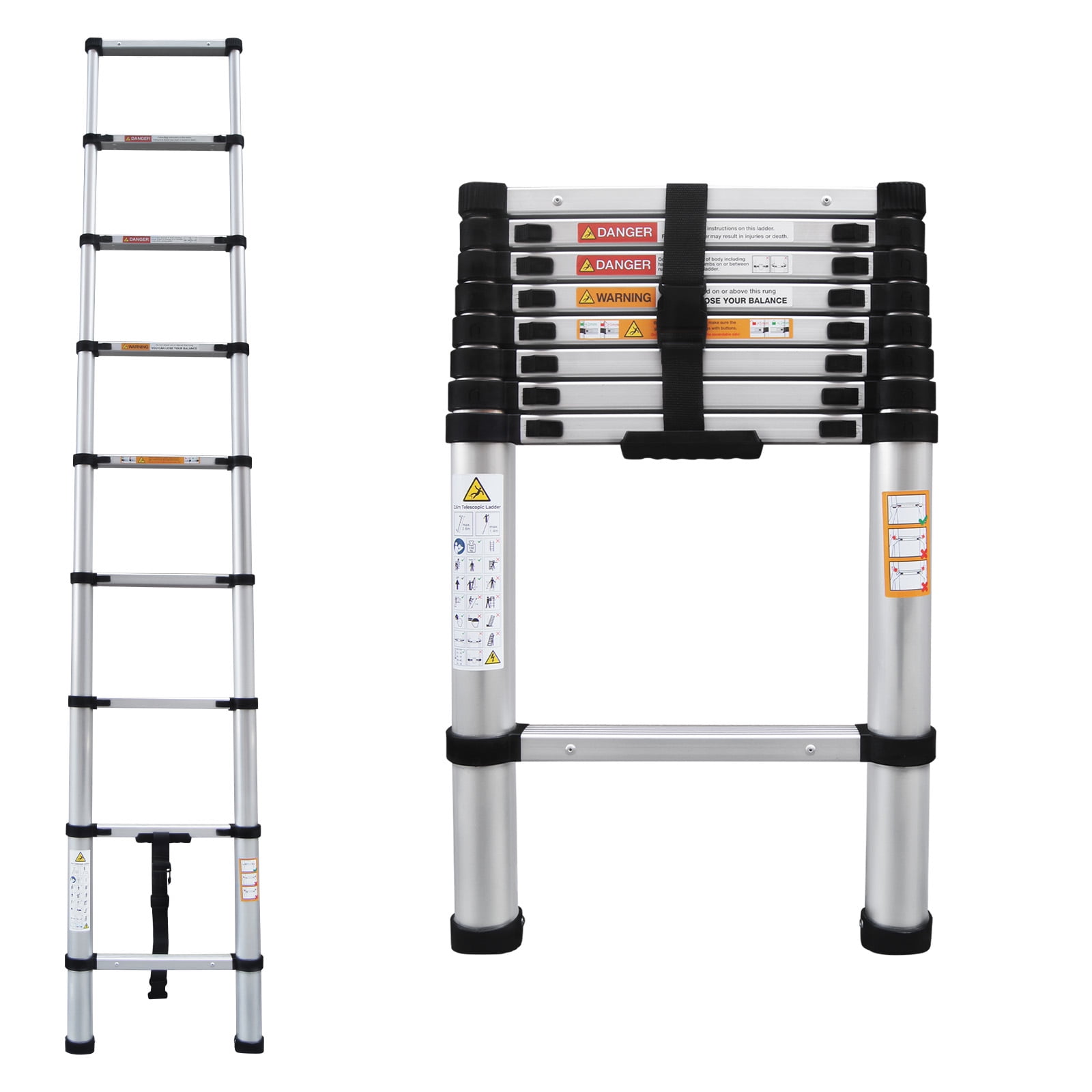 Aluminum Telescoping Ladder 8.5FT, 330lbs Load, Portable Extension ...
