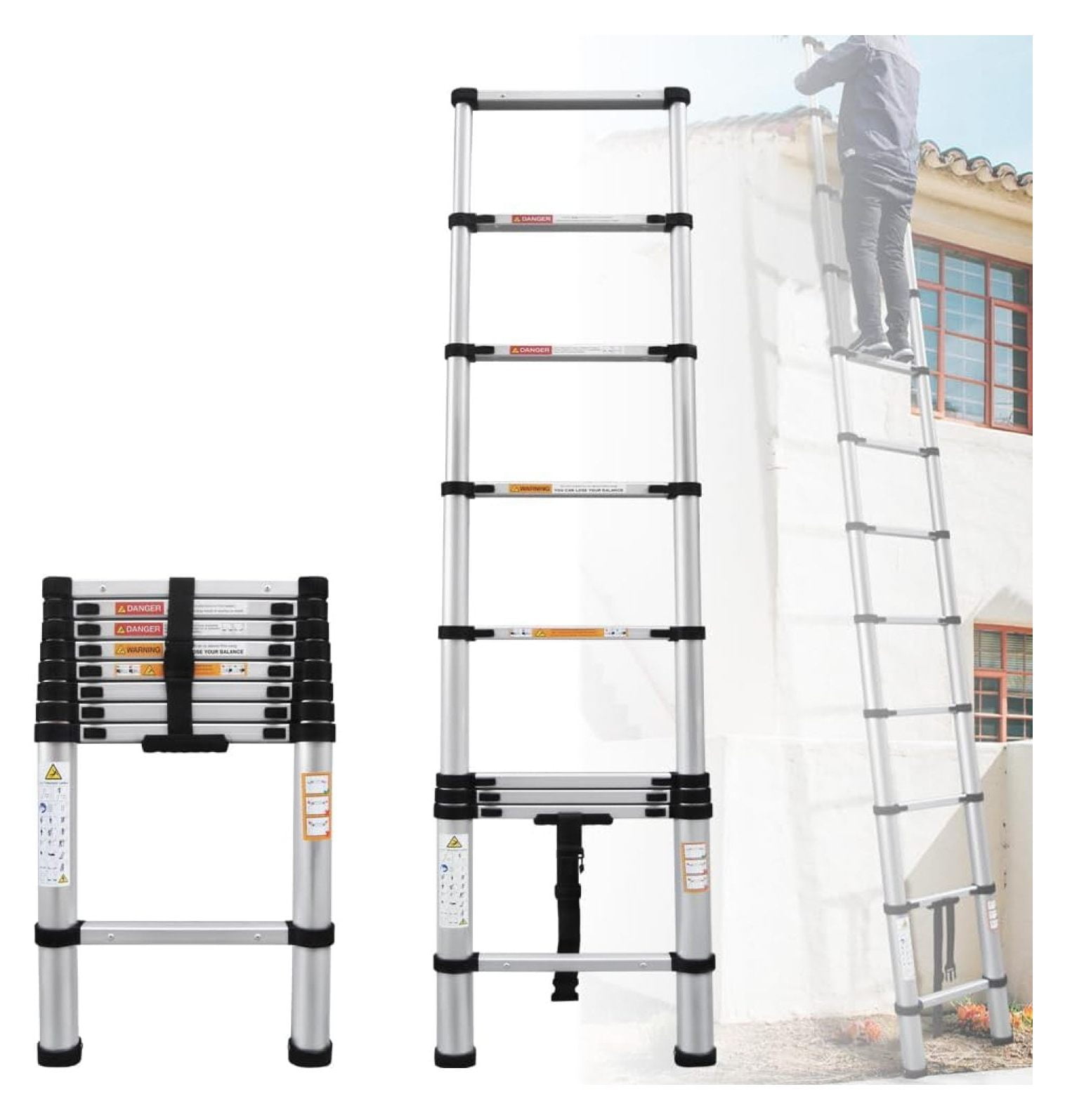 Aluminum Telescoping Ladder 8.5FT Portable Extension Ladder - Multi ...