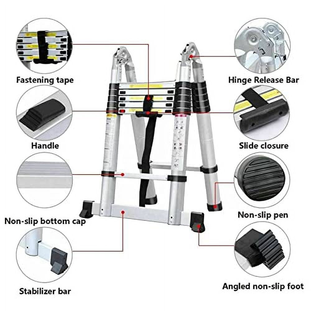 Aluminum Telescoping Ladder A-Frame 2 in 1 Versatility Ladder - As 6 FT ...