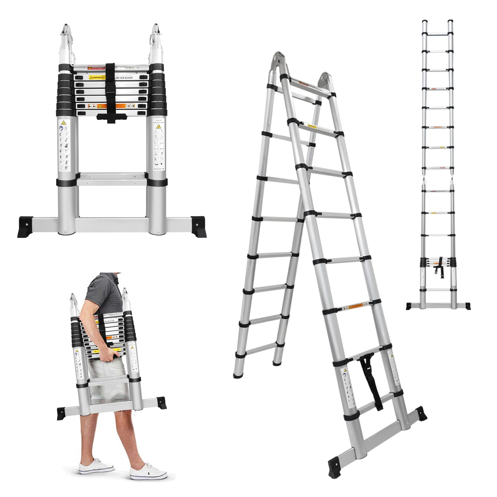 Aluminum Telescoping Ladder Extension Ladder 16.4ft A Type A Frame ...