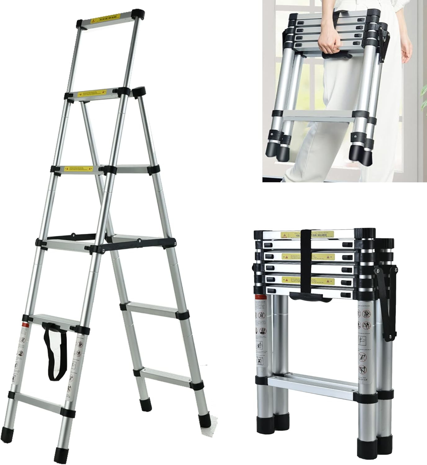 Aluminum Telescoping Ladder Extension Ladder Portable Steps Ladder 5+6 ...