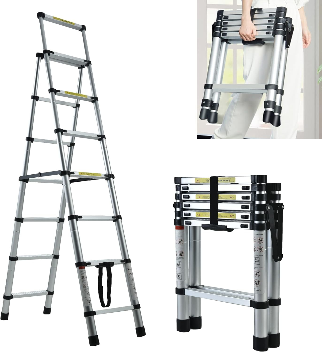 Aluminum Telescoping Ladder Extension Ladder Portable Steps Ladder 6+7 ...