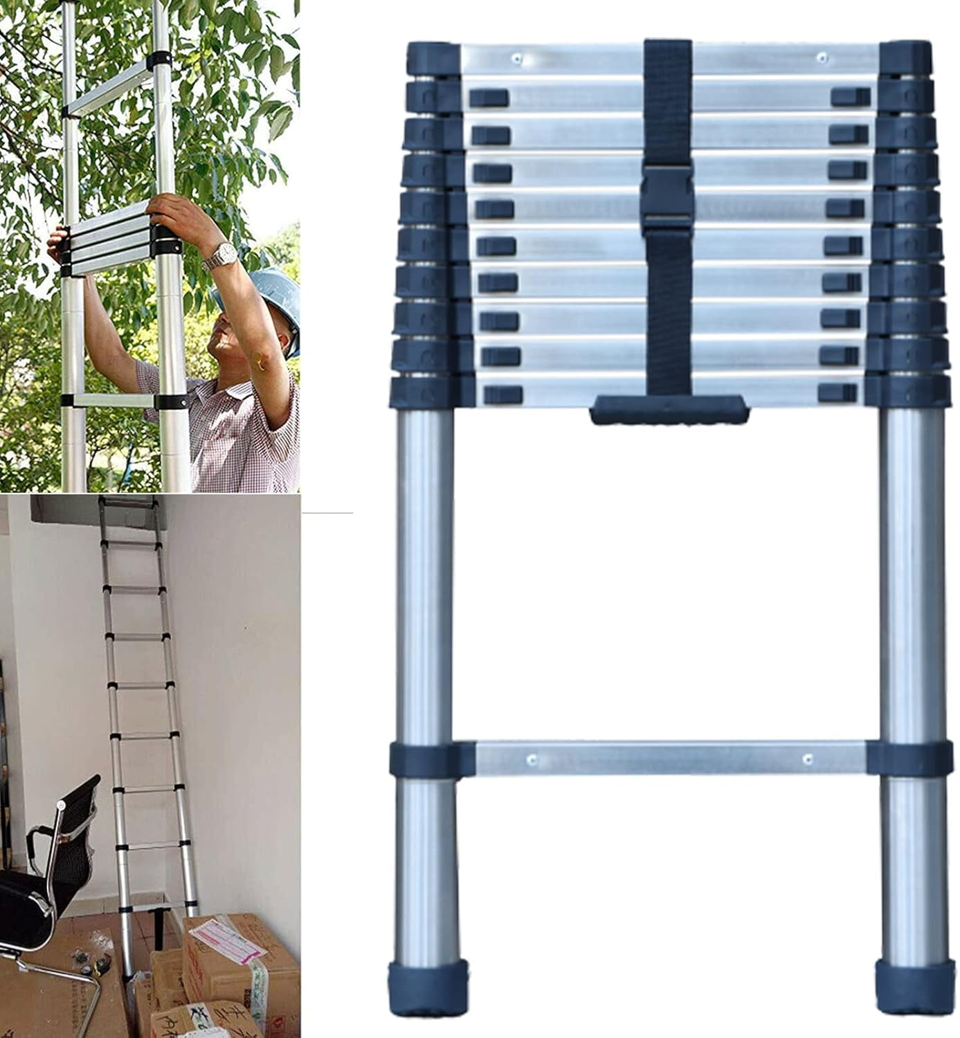 Aluminum Telescoping Ladder, Telescopic Retraction Ladder with Hook ...