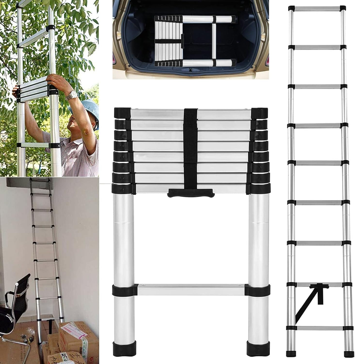Aluminum Telescoping Ladder, Telescopic Retraction Ladder with Hook ...
