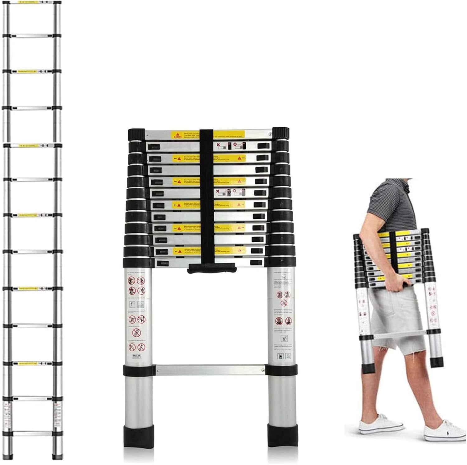 Aluminum Telescoping Ladder, Telescopic Retraction Ladder with Hook ...