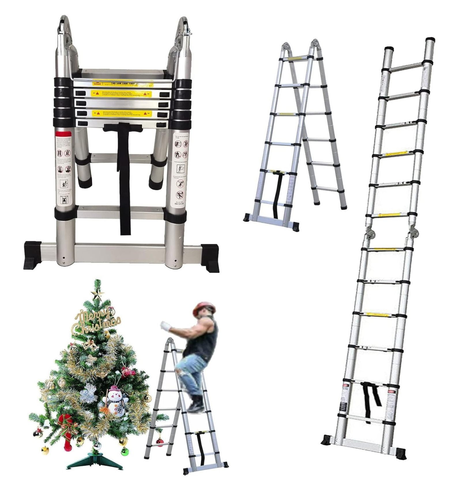 Aluminum Telescoping Ladder with Stabilizer Bar - A-Frame & Extension ...