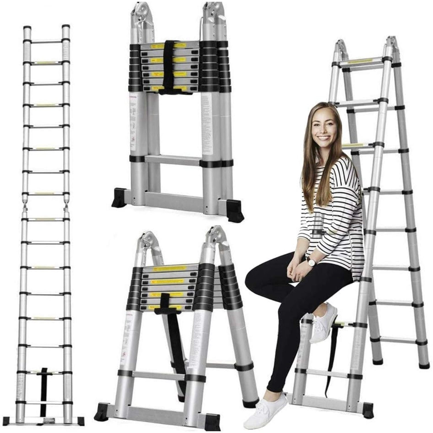 Aluminum Telescoping Telescopic Ladder 5M/16.5Ft A Frame Portable ...