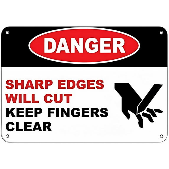 Aluminum & Tin Warning Sign Danger Sharp Edges Will Cut 12 x 8 Inches ...