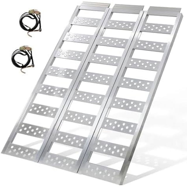 Aluminum Tri-Fold Ramp with Treads, 1600 lbs ATV Ramp with Load Straps ...