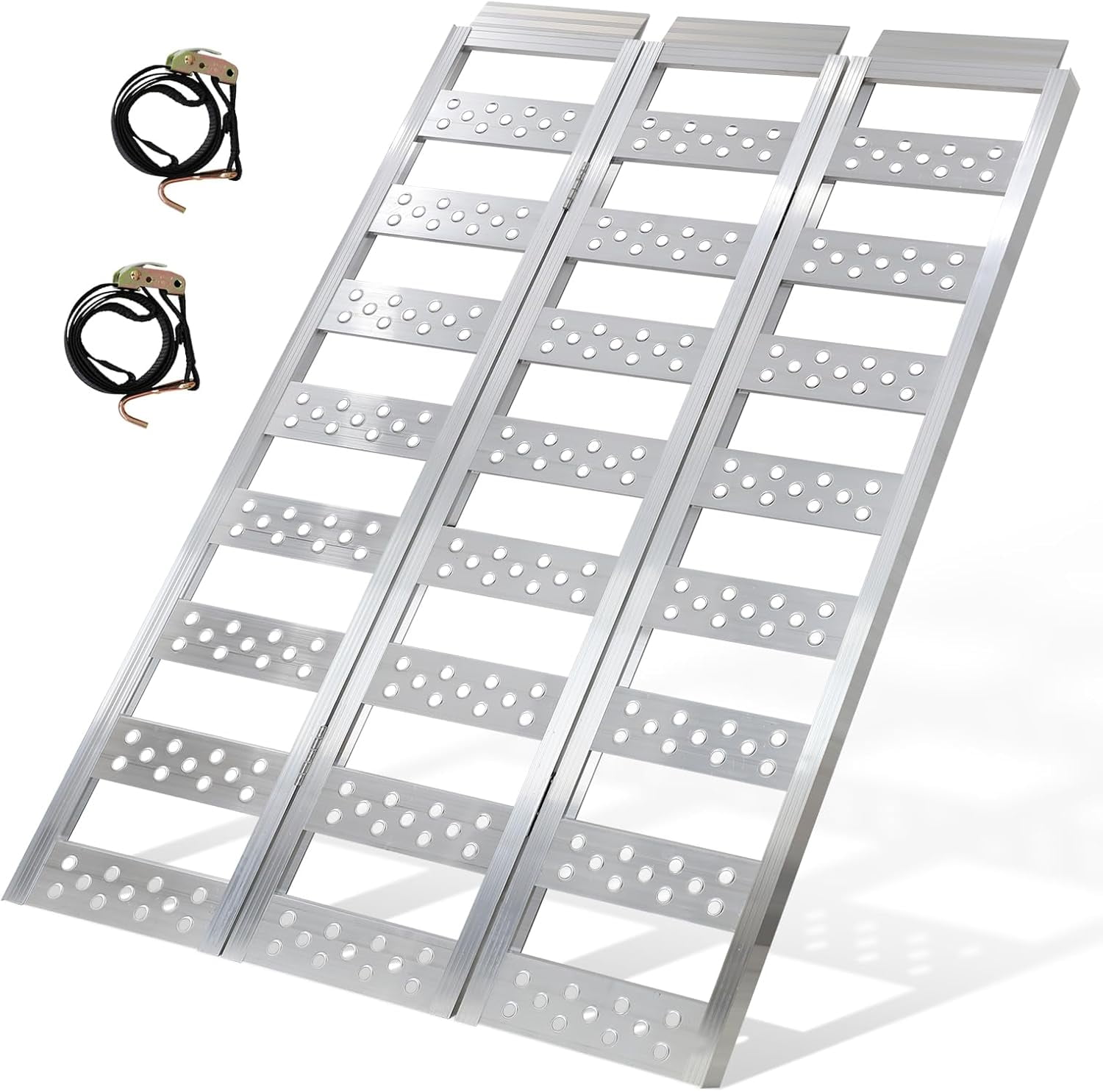 Aluminum Tri-Fold Ramp with Treads, 1600 lbs ATV Ramp with Load Straps ...