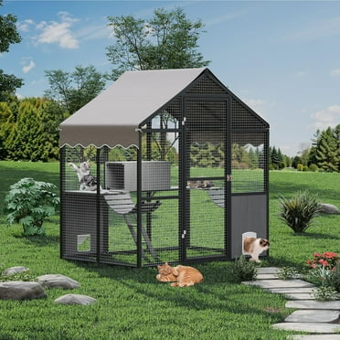COZIWOW 108" Outdoor Large Cat Enclosure Wooden Cat Catio Outside Cat ...