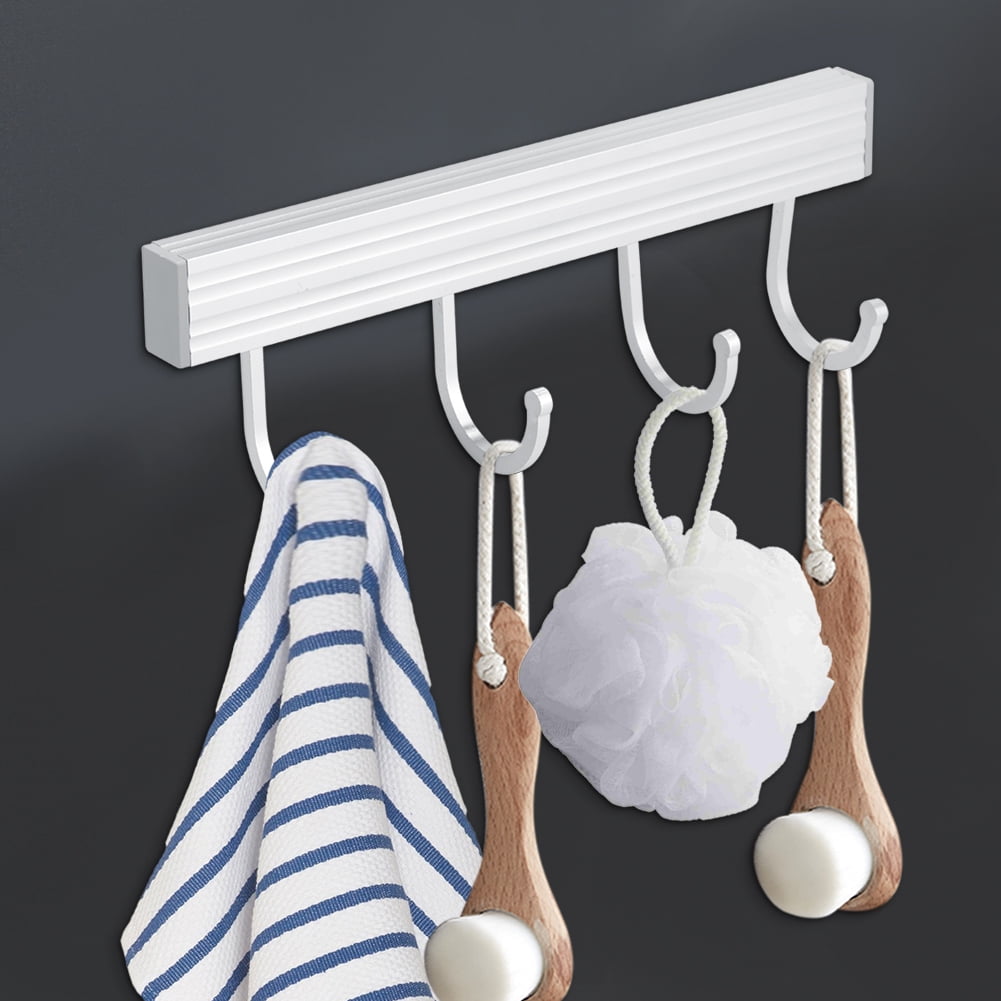 Aluminum Wall 4 Hooks Rack Multipurpose Hat Clothes Coat Towel Robe ...