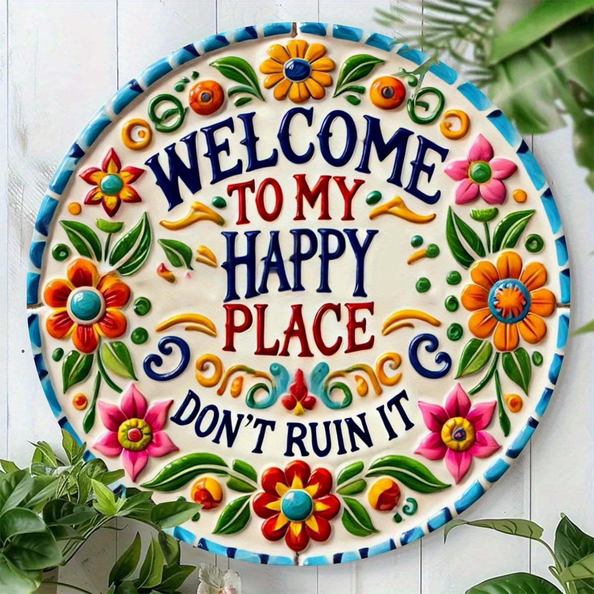[Aluminum Wall Decor] 1pc Circular Aluminum "Welcome to My Happy Place ...