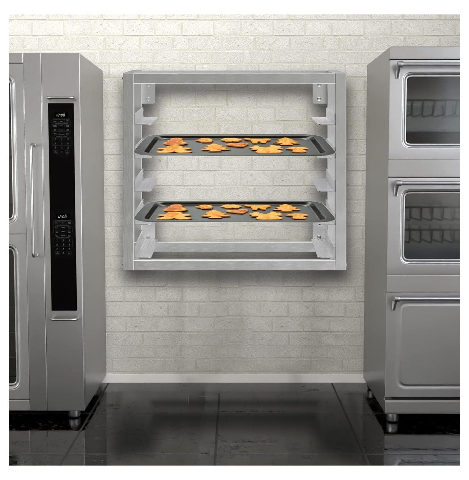 Aluminum Wall Mounted Sheet Bun Pan Rack Holds 5 Half Size Sheet Pans ...