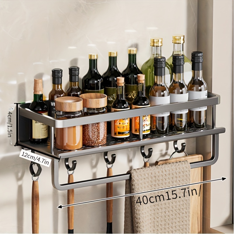 Aluminum Wall-Mounted Shelf Multifunctional Kitchen Spice Storage Rack ...