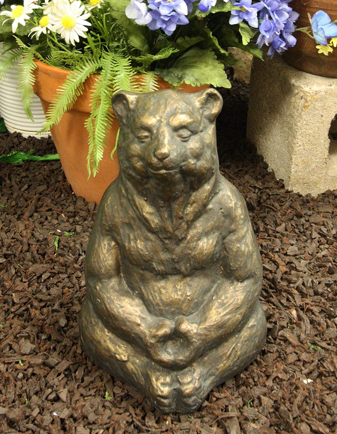 Aluminum Whimsical Meditating Yoga Buddha Tao Bear Garden Statue Rustic ...