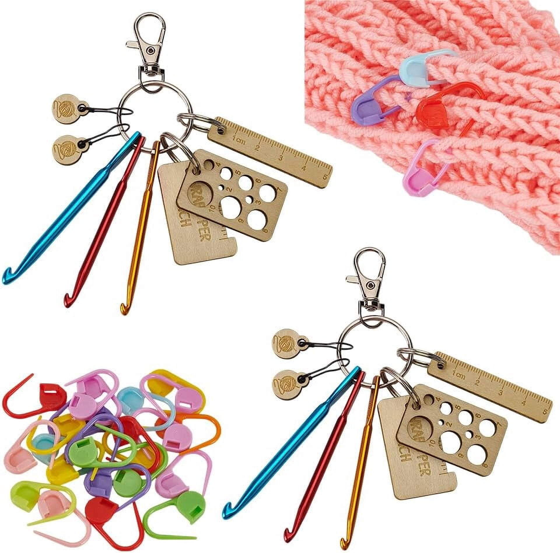 Aluminum Wood Crochet Hook Keychain and Plastic Locking Stitch Markers ...