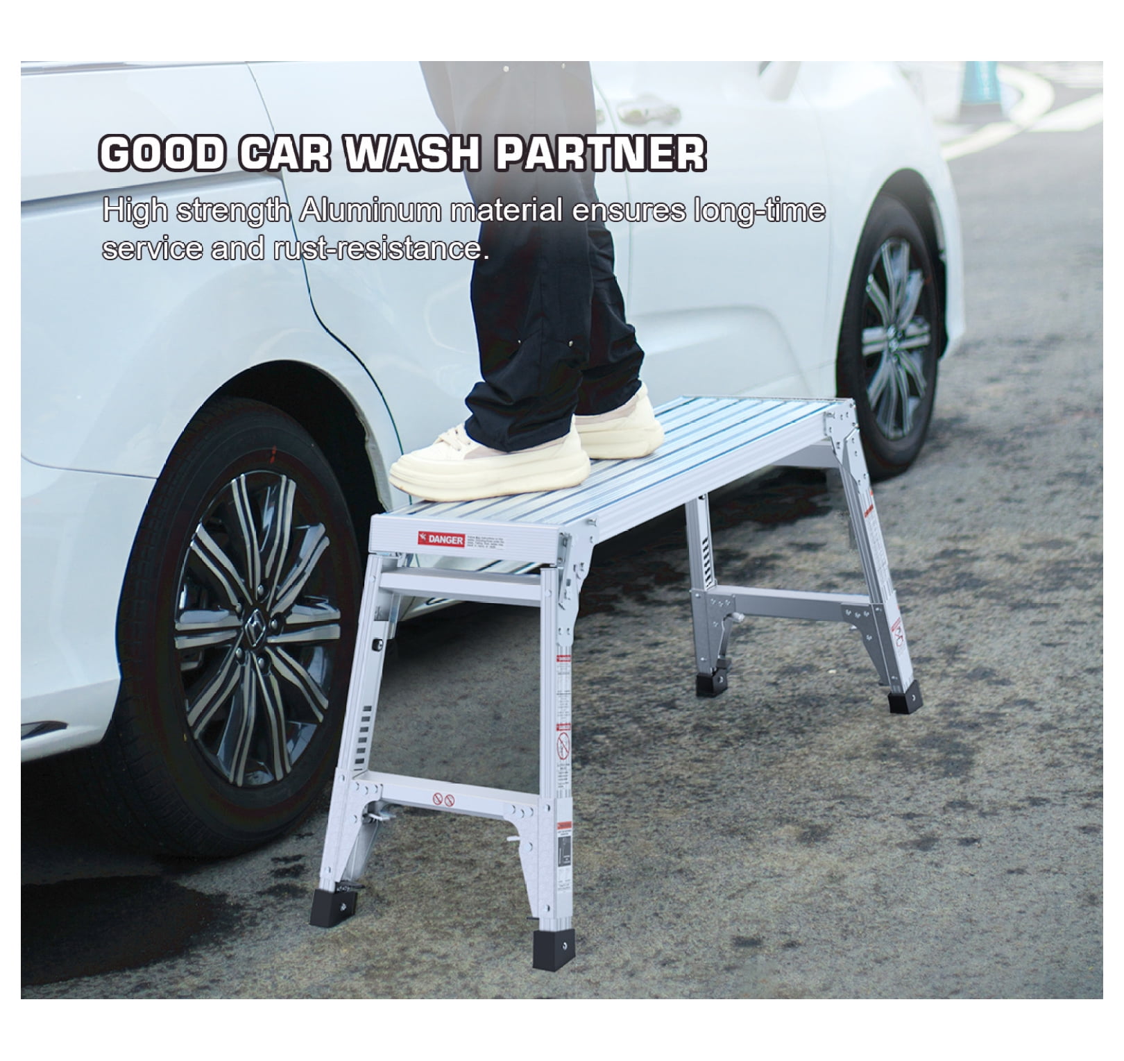 Aluminum Work Platform - Large Folding Step Stool, 40" Wide, Adjustable ...