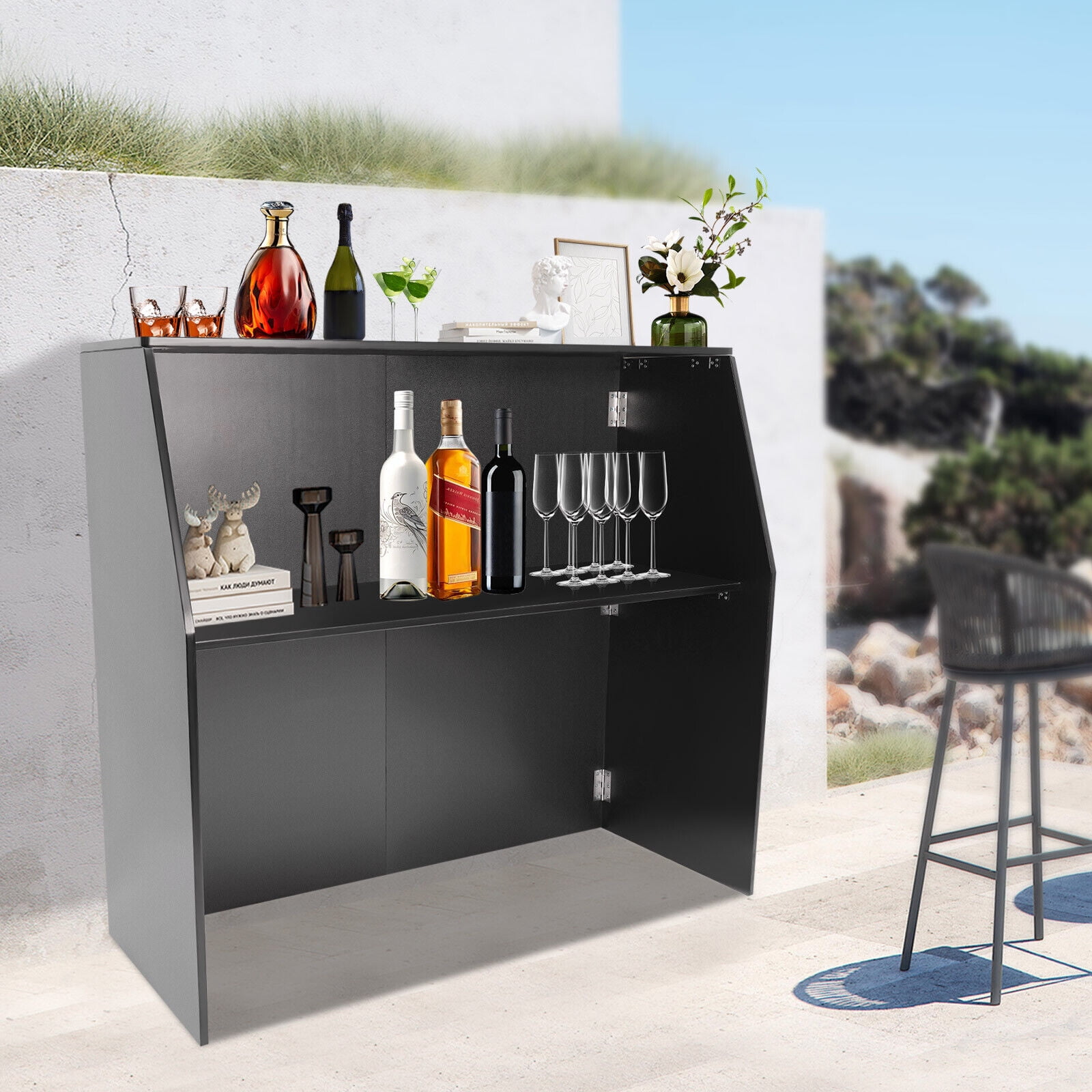 Aluminum and Ecological Board Portable Event Bar Modern Black Foldable ...