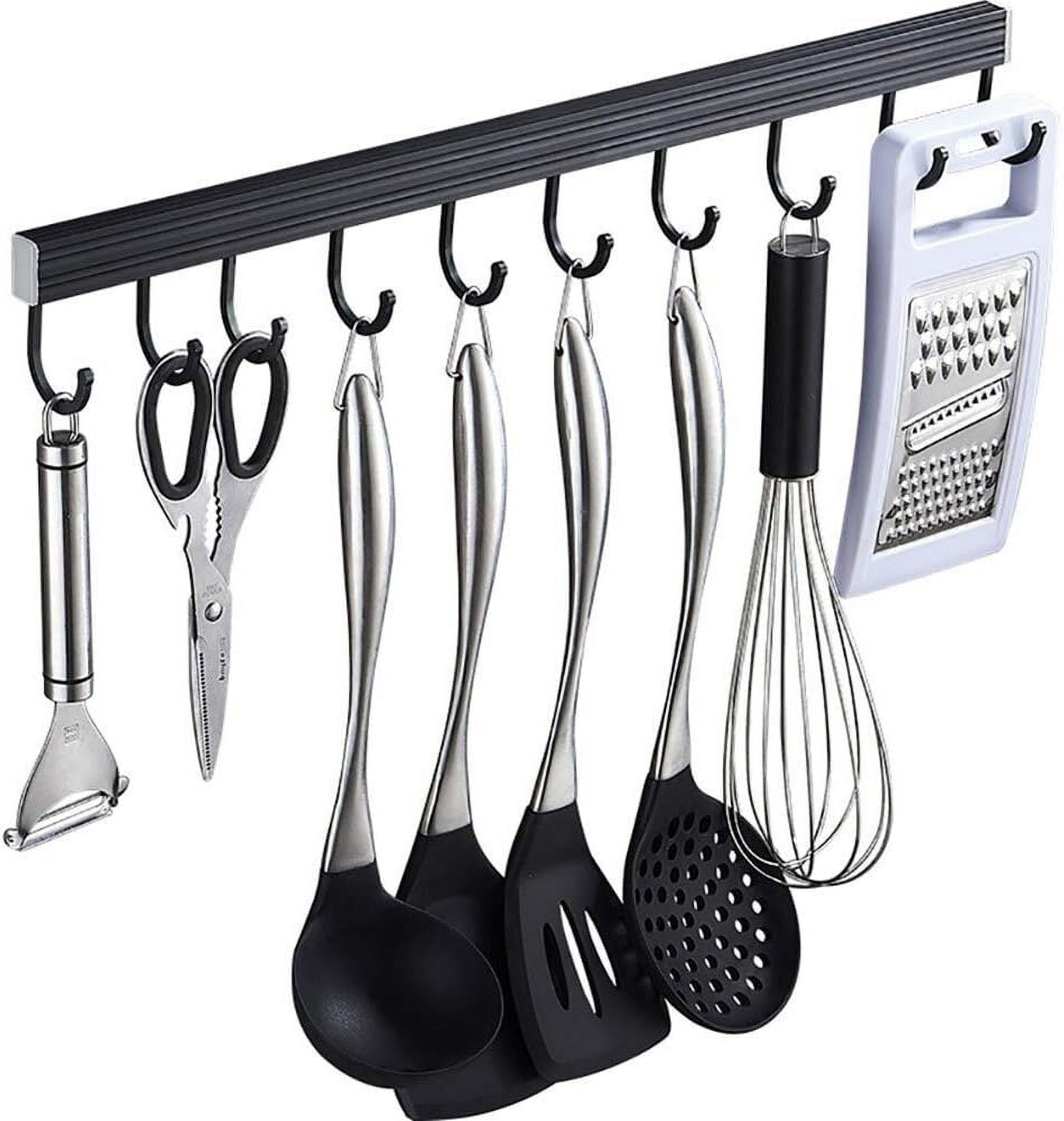 Aluminum kitchen utensil holder bar with 14 mobile hooks Kitchen ...