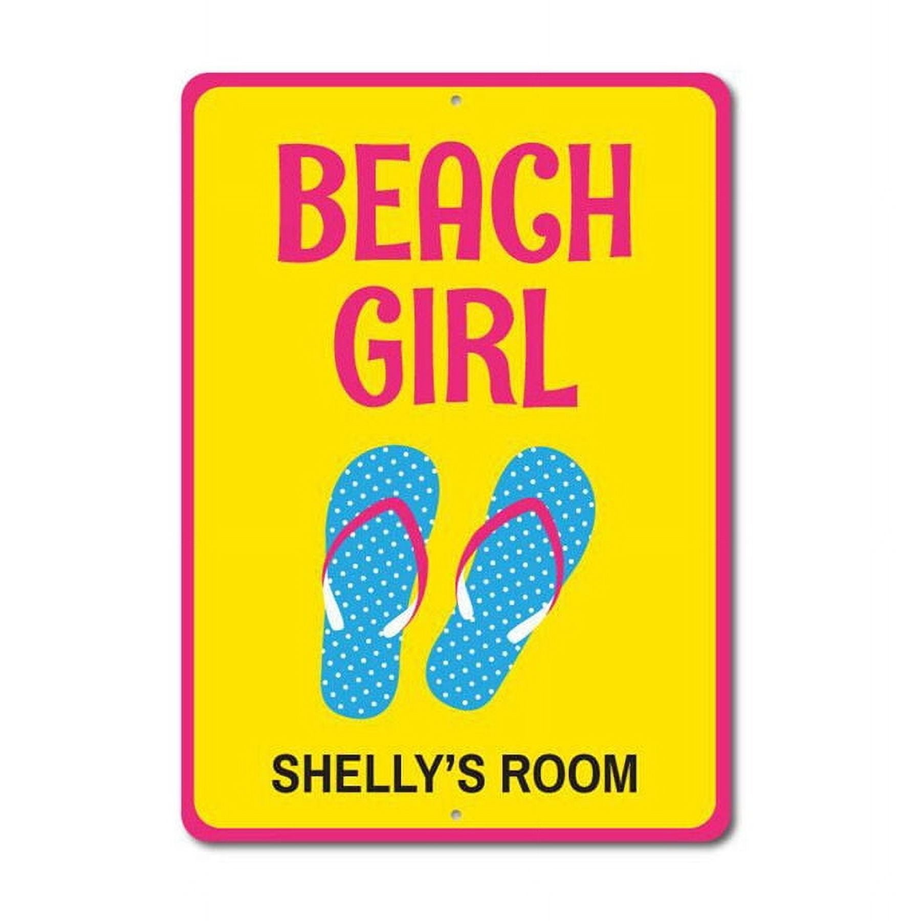 (Aluminum metal) Beach Girl Sign Flip Flop Lover Cabin Decor Size: 8 x ...