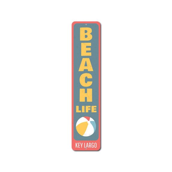 (Aluminum metal) Beach Life Vertical Sign Colorful Beachball Beach Name ...