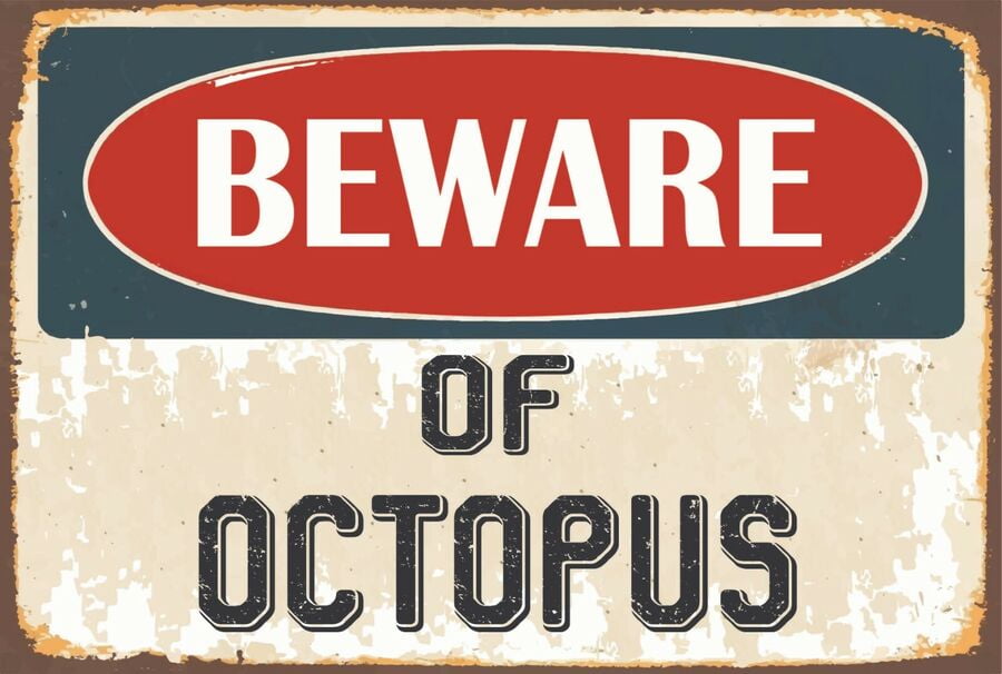 (Aluminum metal) Beware of Octopus Metal Tin Sign Funny Sign Beware ...
