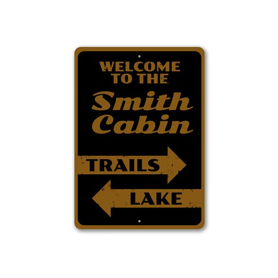 (Aluminum metal) Cabin Trails Sign Lake Direction Wall Decor Size: 8 x ...