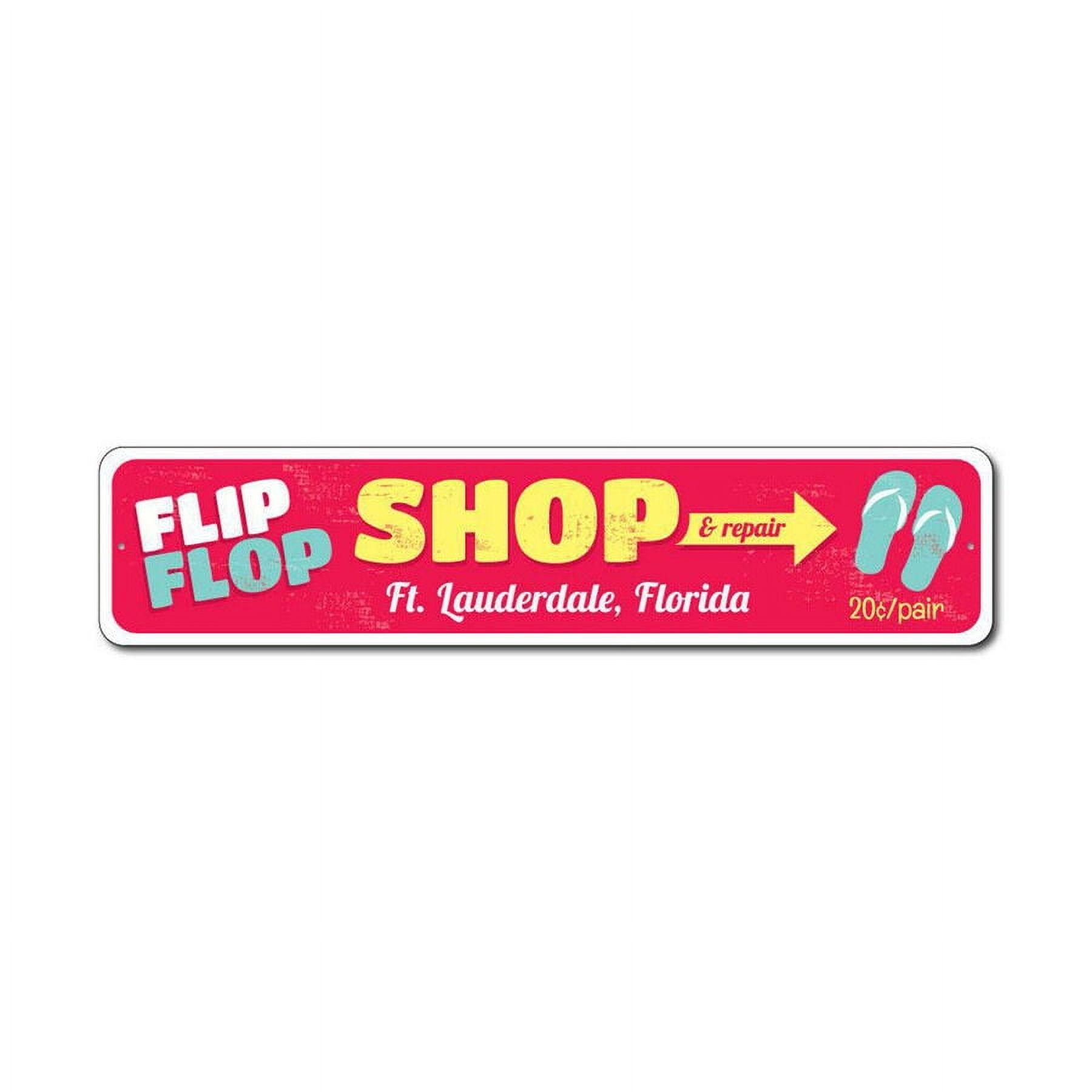 (Aluminum metal) Flip Flop Shop Sign Metal Plaque Wall Decor Size: 4 x ...
