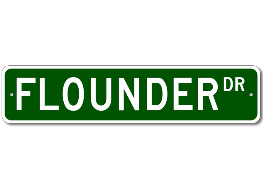 Flounder Fish Sign Metal Wall Decor Fishing Street Sign Size: 4 x 16 ...