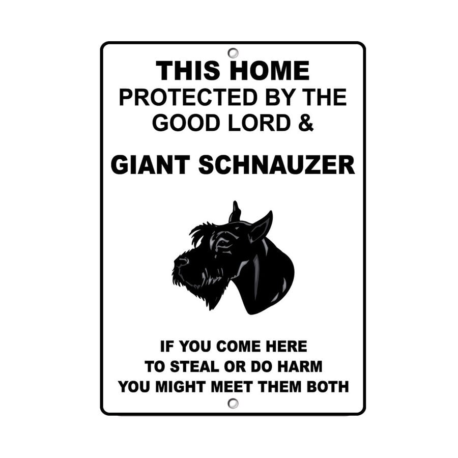 (Aluminum metal) GIANT SCHNAUZER DOG Home protected by Good Lord and ...