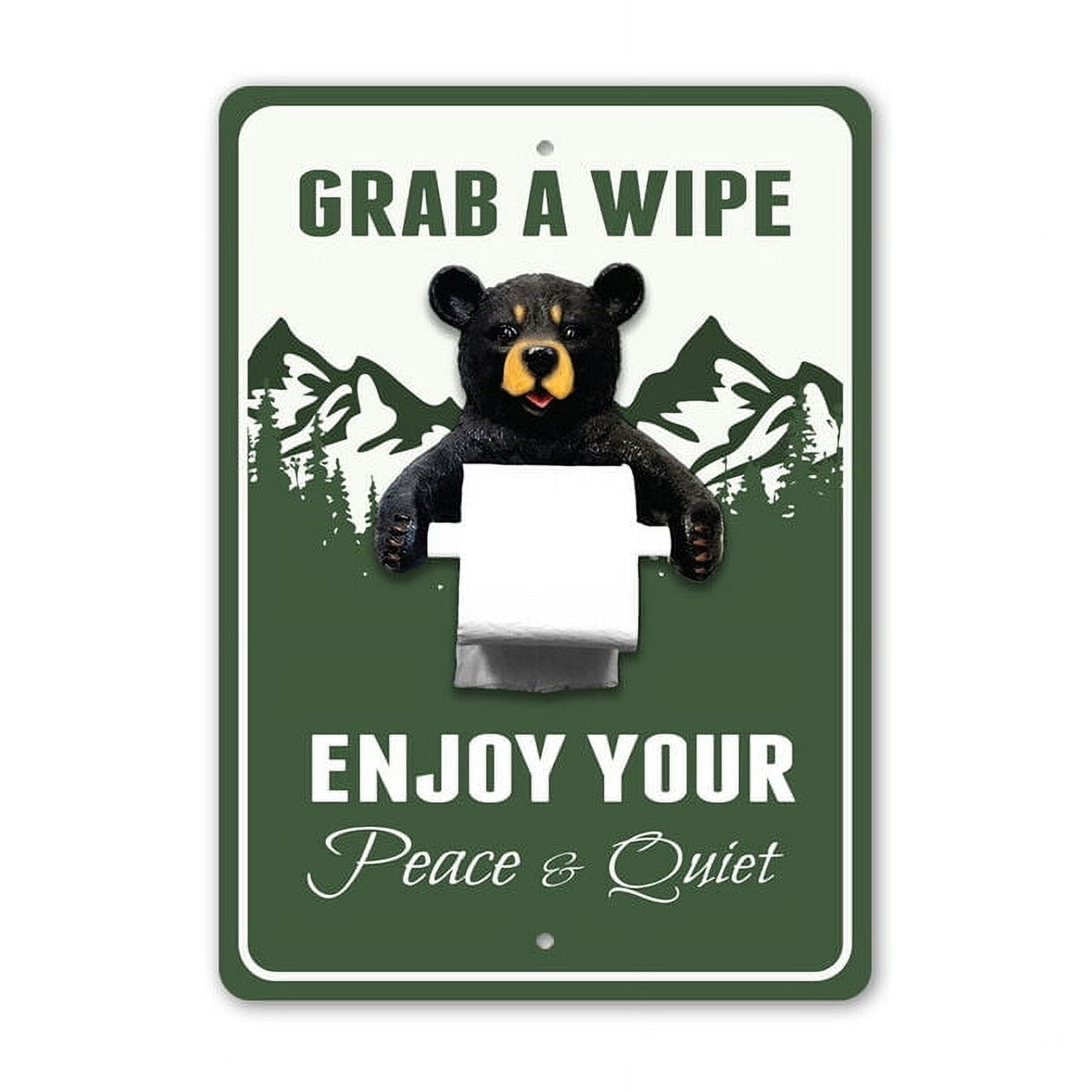 (Aluminum metal) Grab A Wipe Bear Toilet Paper Metal Sign Size: 8 x 12 ...