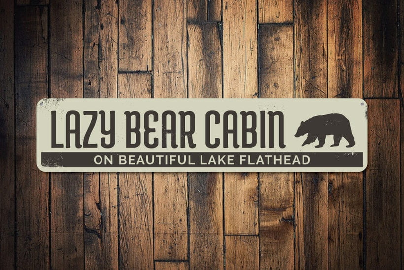 (Aluminum metal) Lazy Bear Cabin Sign Beautiful Lake Name Sign Lake ...