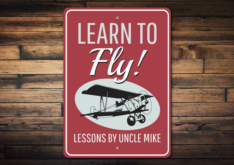 (Aluminum metal) Learn To Fly Sign Pilot Sign Airplane Decor Airplane ...