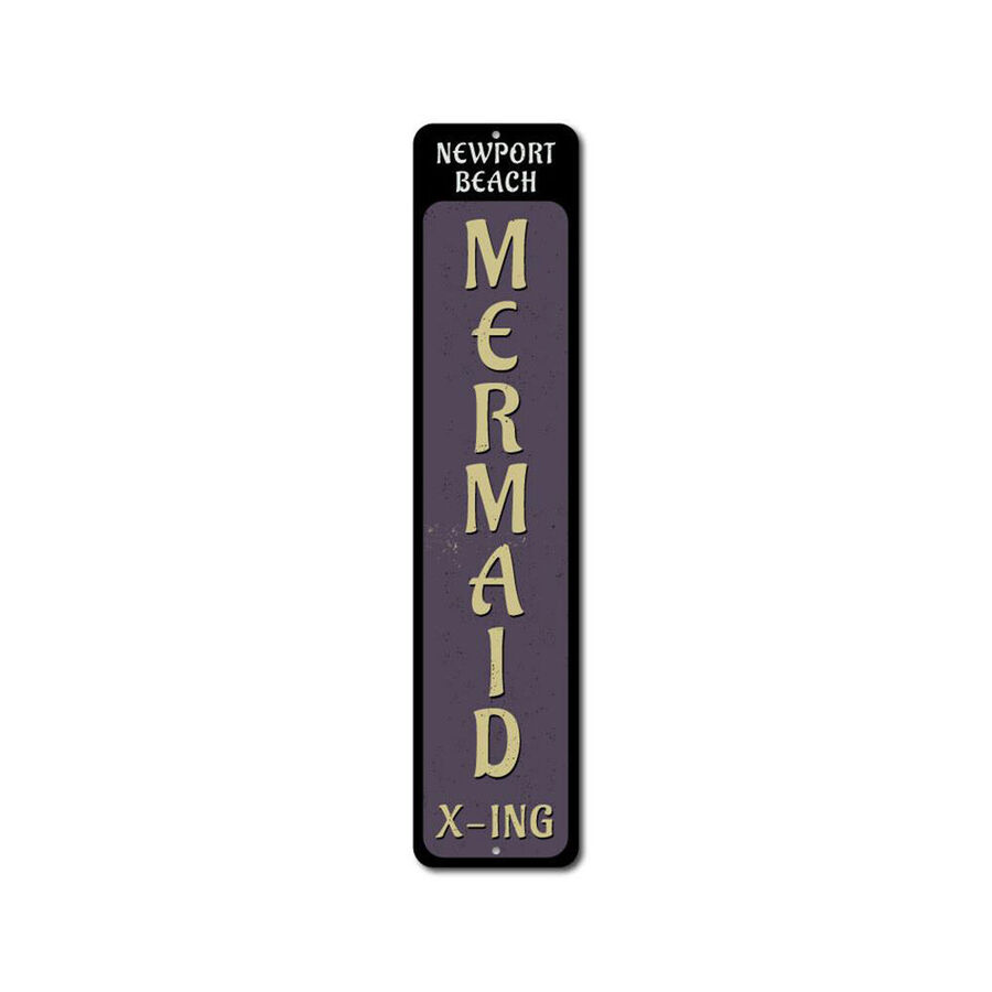 (Aluminum metal) Mermaid X-ing Vertical Sign Beach Name Fish Crossing ...