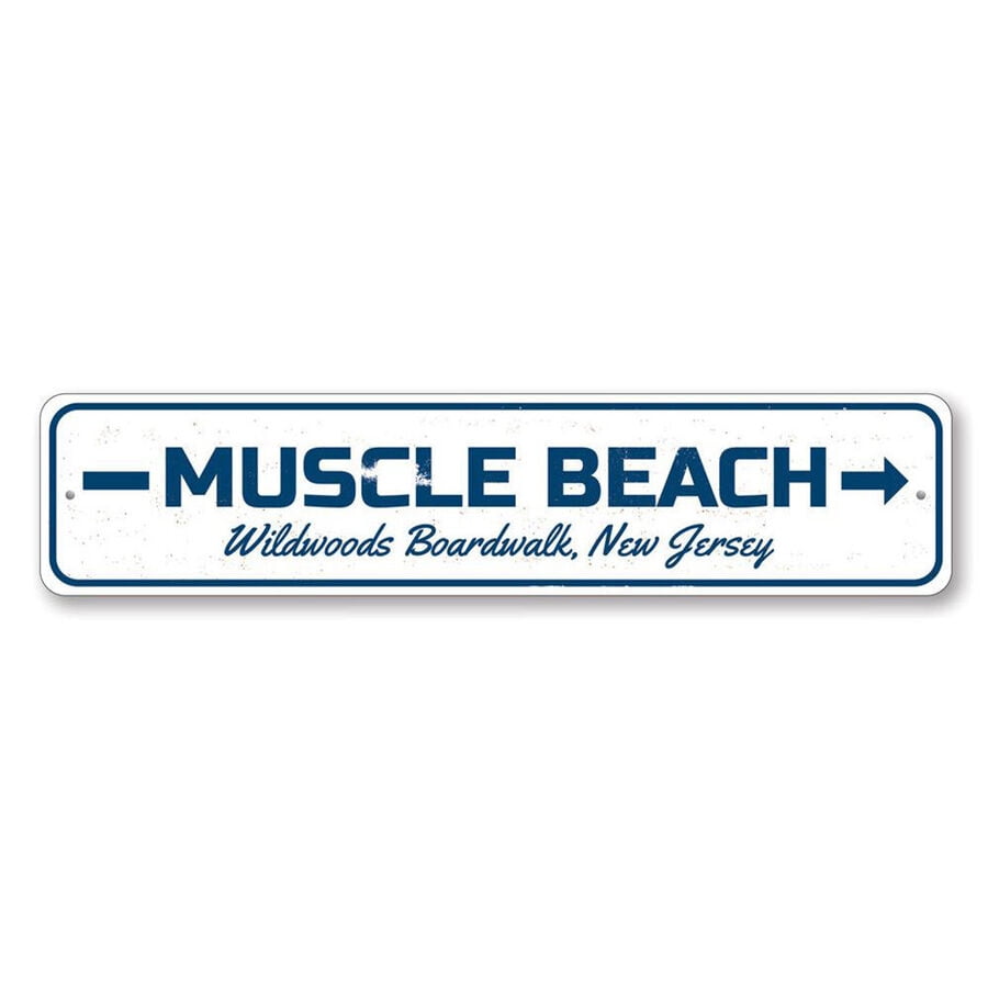 (Aluminum metal) Muscle Beach Sign Arrow Boardwalk Location Metal Decor ...