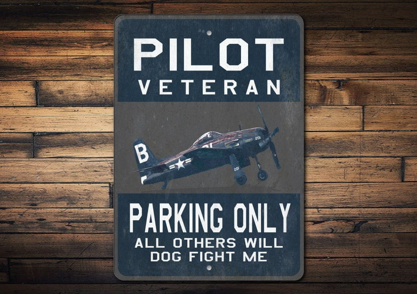 (Aluminum metal) Pilot Veteran Parking Sign Military Pilot Gift Veteran ...