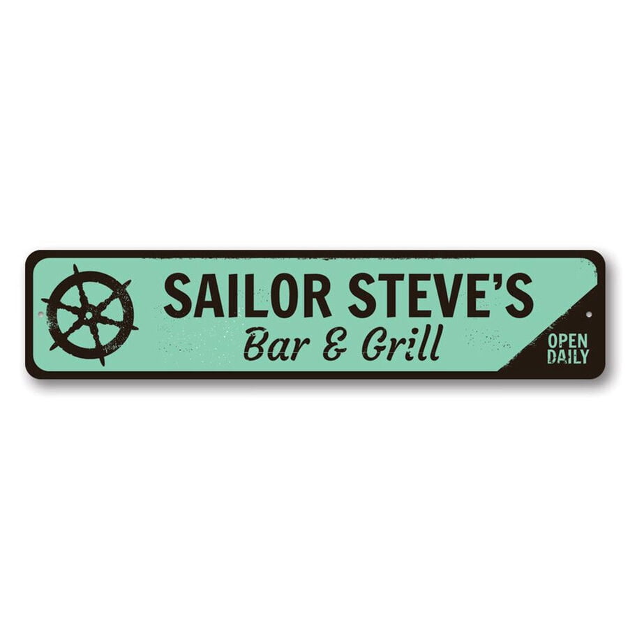 (Aluminum metal) Ship Wheel Sign Sailor Bar & Grill Sign Metal Wall ...